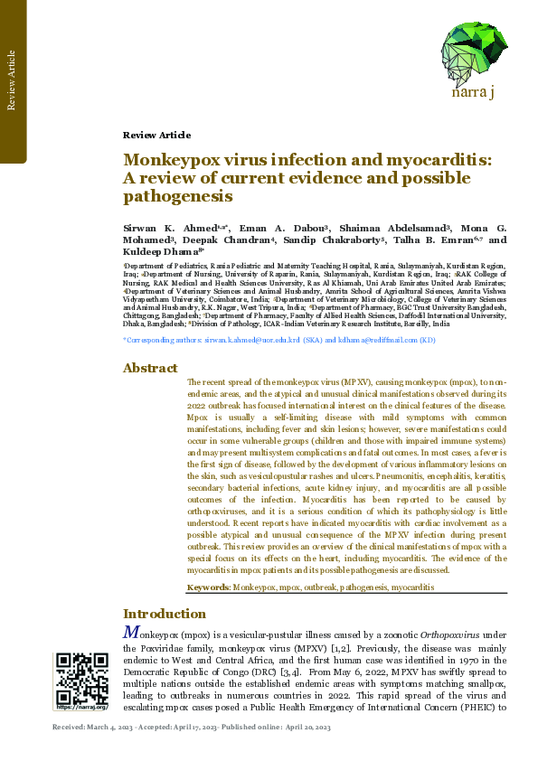 (PDF) Monkeypox virus infection and myocarditis: A review of current ...
