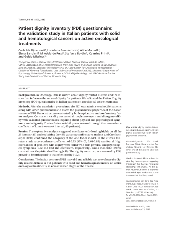 (PDF) Patient dignity inventory (PDI) questionnaire: the validation ...