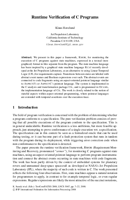 (PDF) Runtime Verification of C Programs