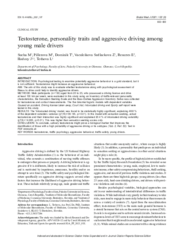 (PDF) Testosterone, personality traits and aggressive driving among ...