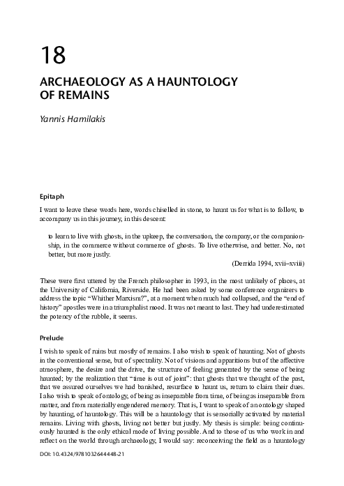(PDF) Hamilakis, Y. 2026. Archaeology as a hauntology of remains. In ...