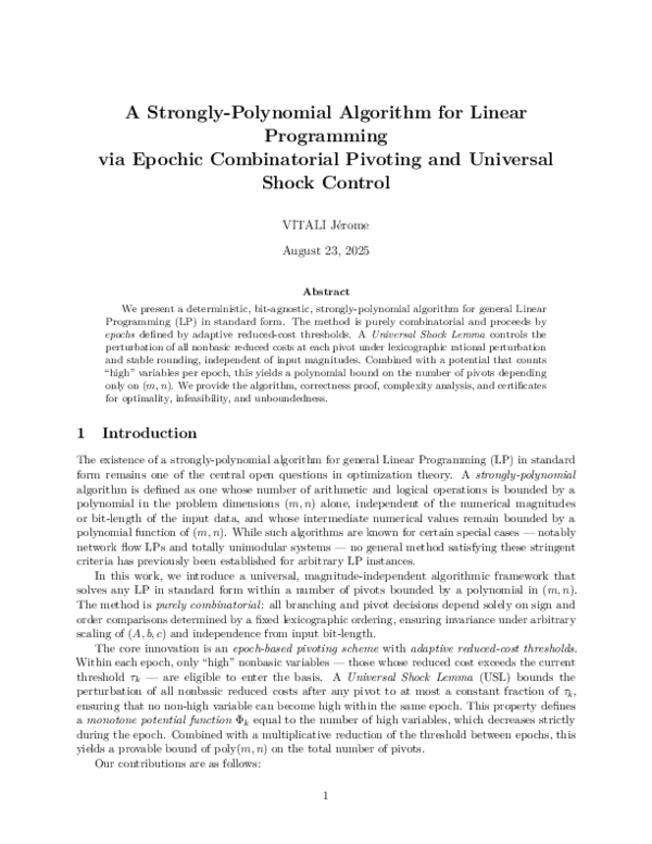 (PDF) A Strongly-Polynomial Algorithm for Linear Programming via Epochic Combinatorial Pivoting ...