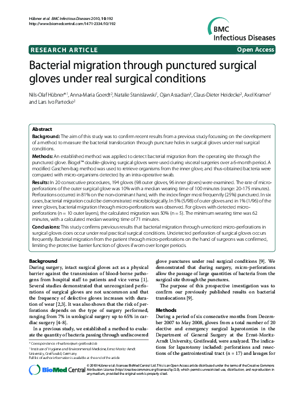 (PDF) Bacterial migration through punctured surgical gloves under real ...