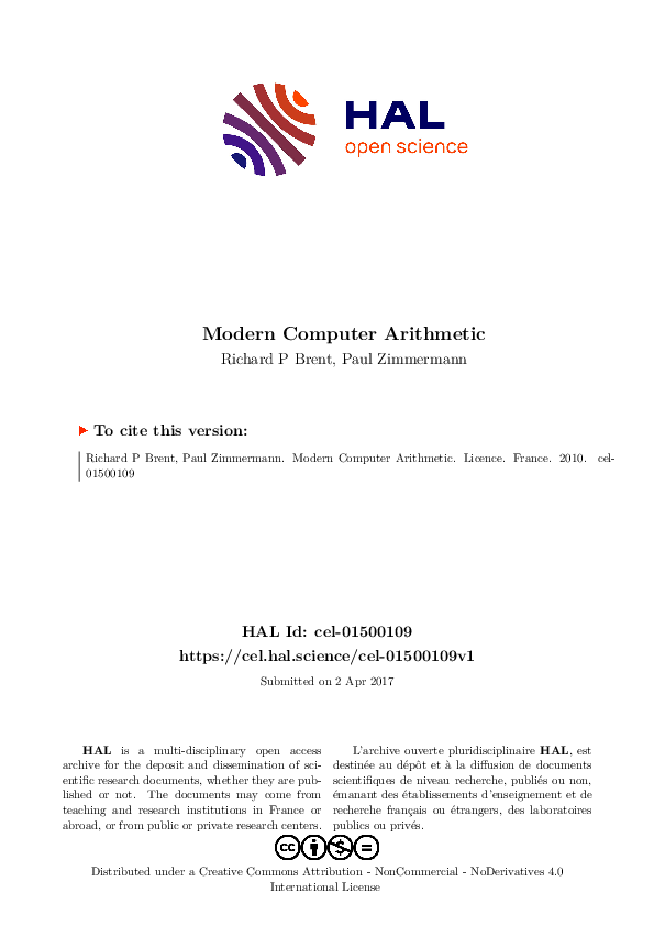 (PDF) Modern Computer Arithmetic