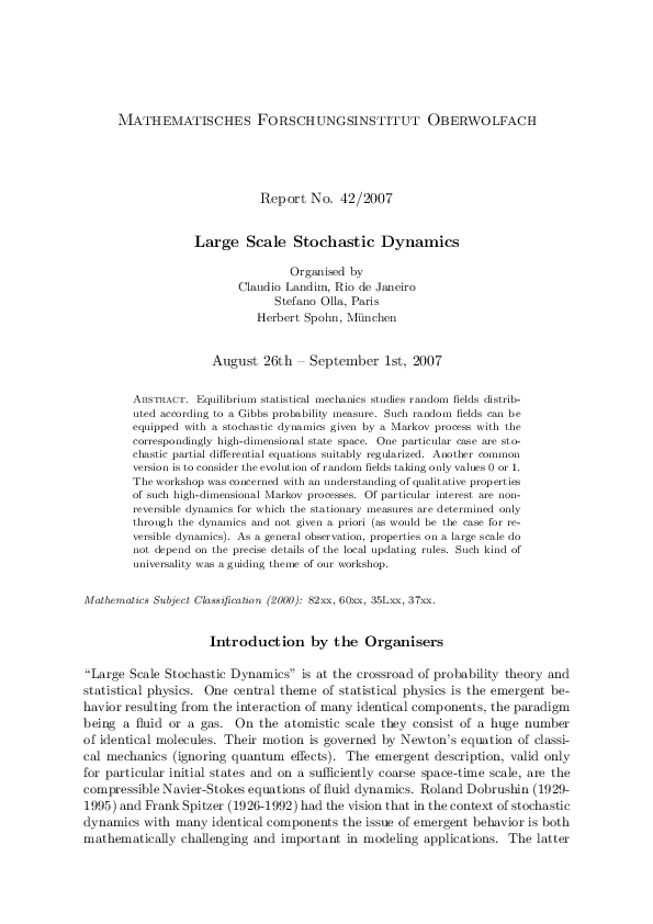 (PDF) Large Scale Stochastic Dynamics