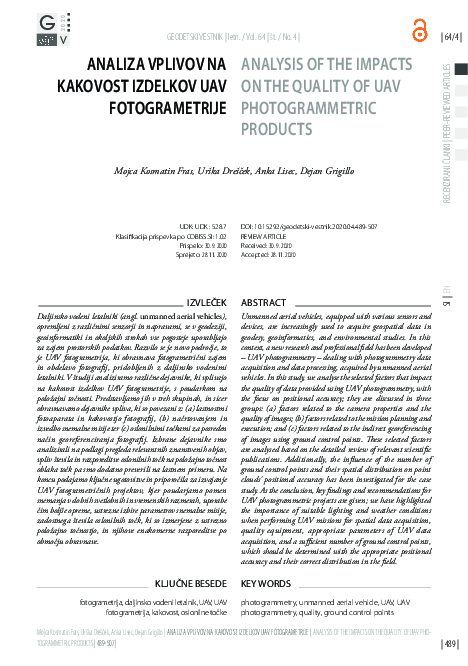 (PDF) Analysis of the impacts on the quality of UAV photogrammetric products