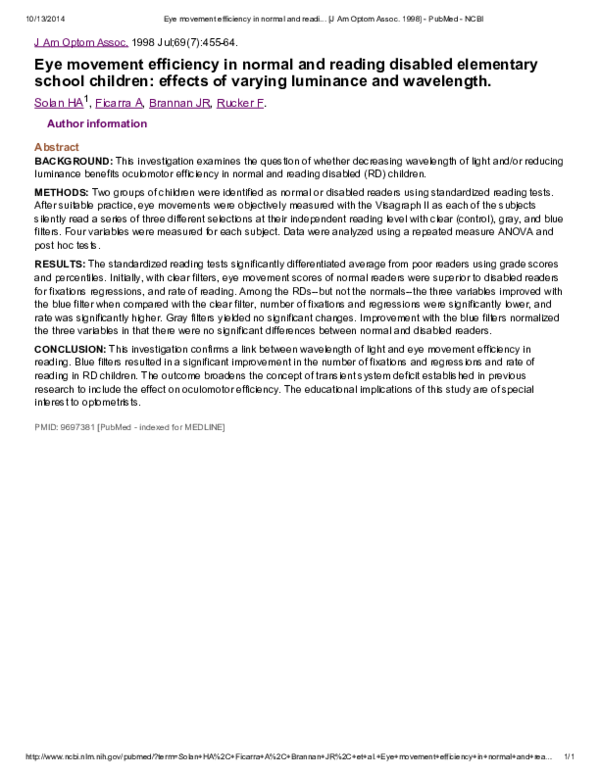 (PDF) Eye movement efficiency in normal and reading disabled elementary ...