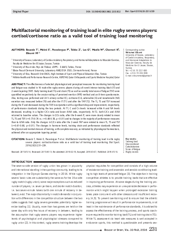 (PDF) Multifactorial monitoring of training load in elite rugby sevens ...