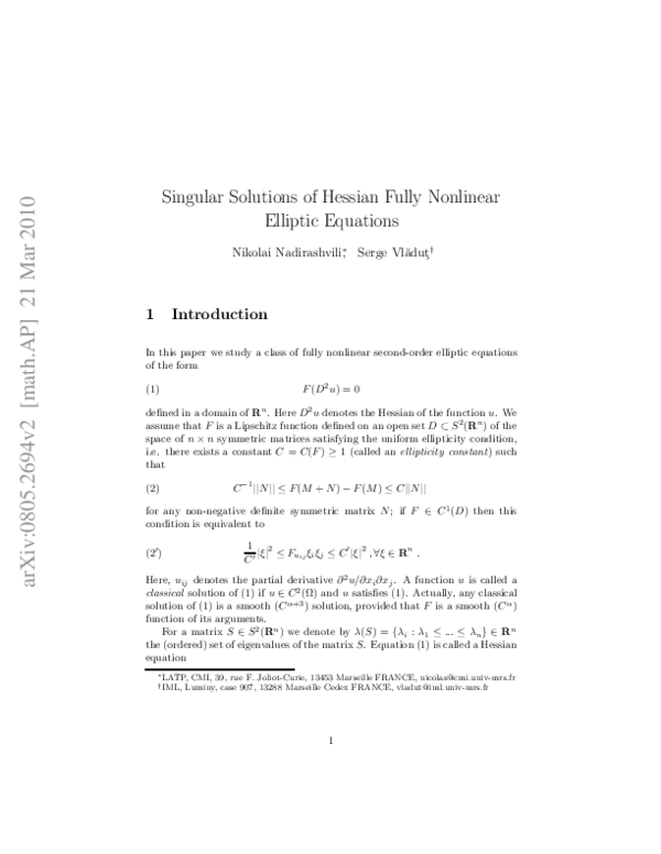 (PDF) Singular solutions of Hessian fully nonlinear elliptic equations