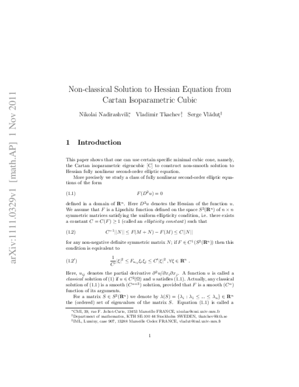 (PDF) A non-classical solution to a Hessian equation from Cartan ...