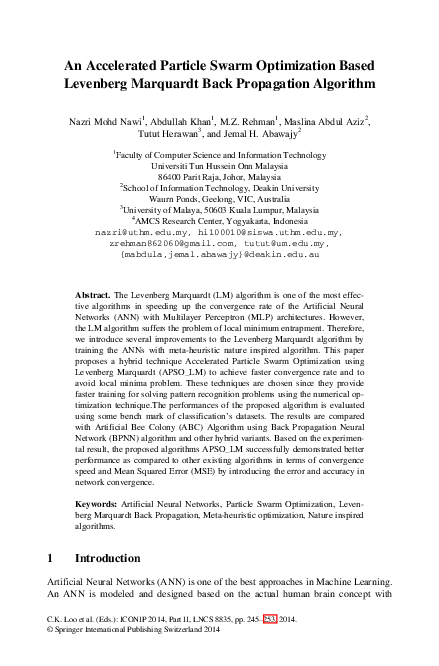 (PDF) An Accelerated Particle Swarm Optimization Based Levenberg Marquardt Back Propagation ...