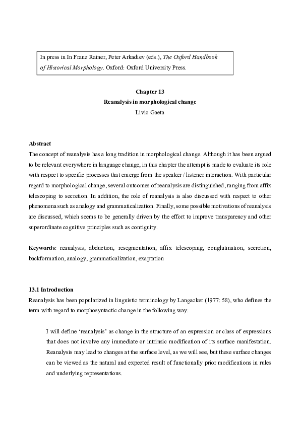 (PDF) Reanalysis in morphological change