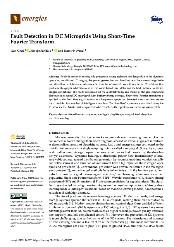 (PDF) Fault Detection in DC Microgrids Using Short-Time Fourier Transform