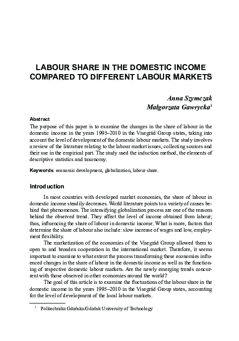(PDF) Labour Share in the Domestic Income Compared to Different Labour ...