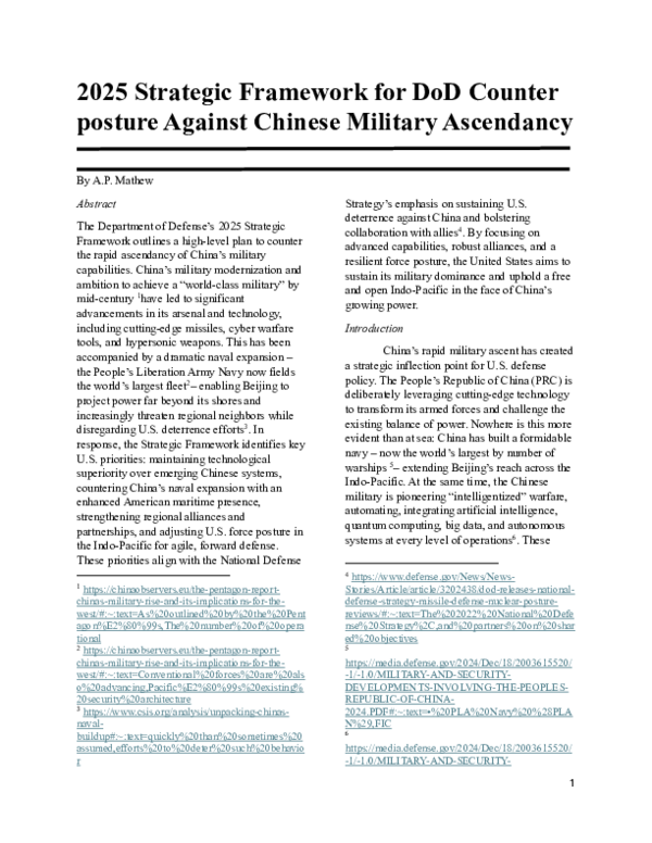 (PDF) 2025 Strategic Framework for DoD Counter posture Against Chinese ...