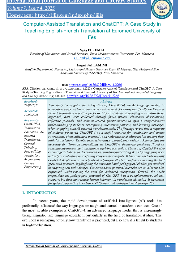 (PDF) Computer-Assisted Translation and ChatGPT: A Case Study in Teaching English-French ...