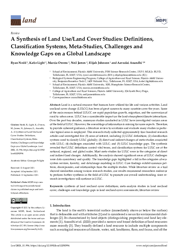 (PDF) A Synthesis of Land Use/Land Cover Studies: Definitions ...