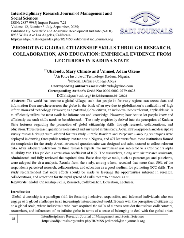 (PDF) PROMOTING GLOBAL CITIZENSHIP SKILLS THROUGH RESEARCH ...