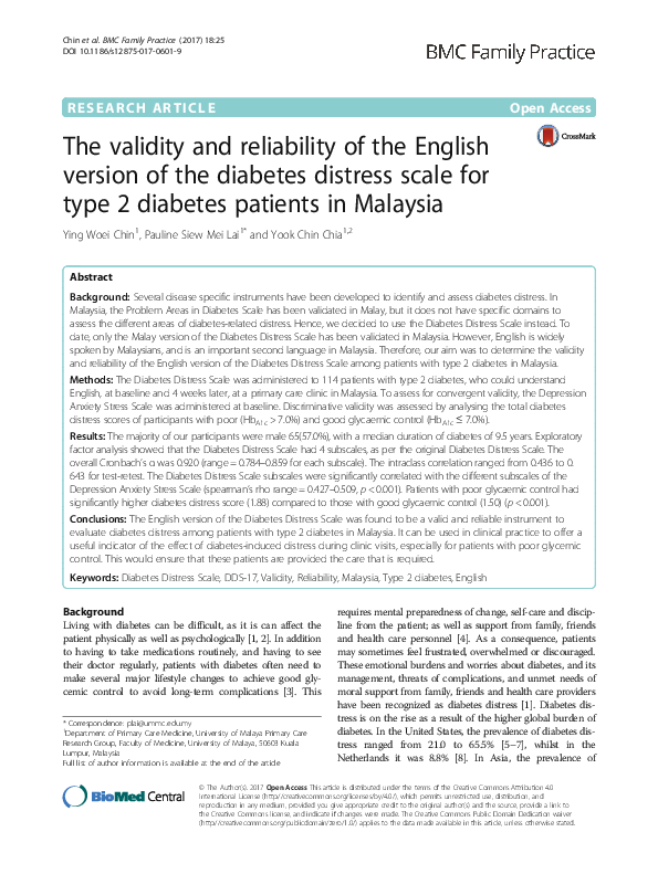 (PDF) The validity and reliability of the English version of the ...