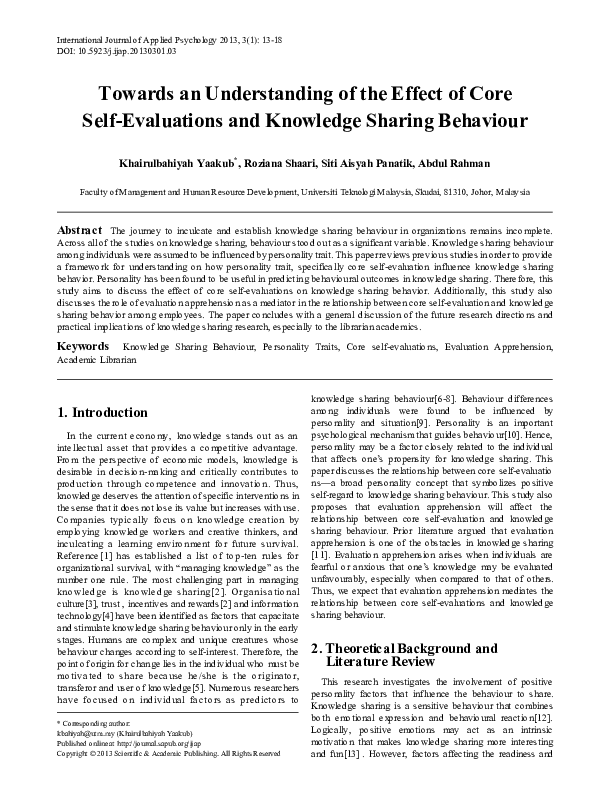 (PDF) Towards an Understanding of the Effect of Core Self-Evaluations ...