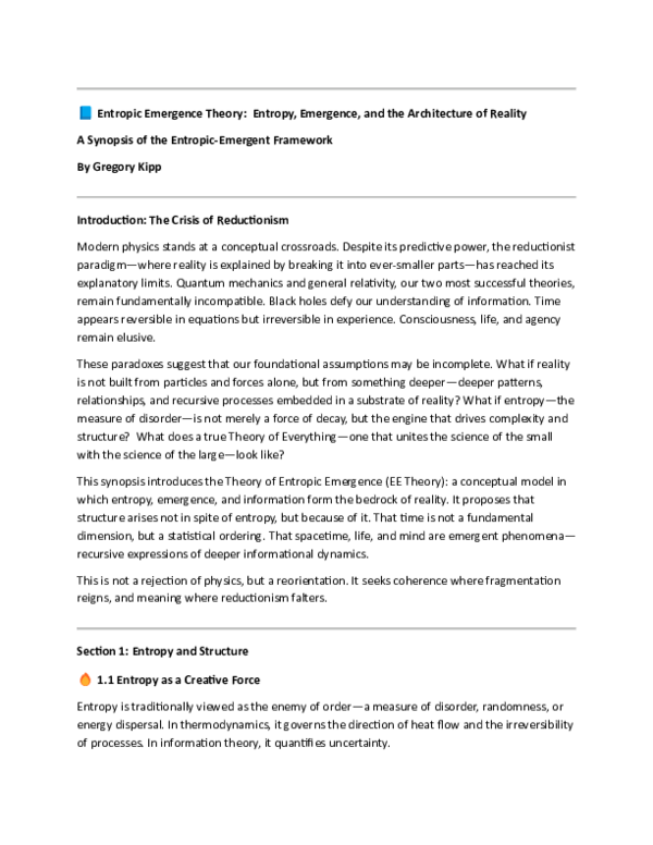 (PDF) Entropic Emergence Theory: Entropy, Emergence, and the ...