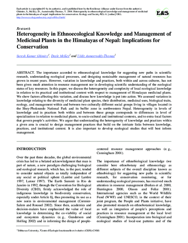(PDF) Heterogeneity in Ethnoecological Knowledge and Management of ...