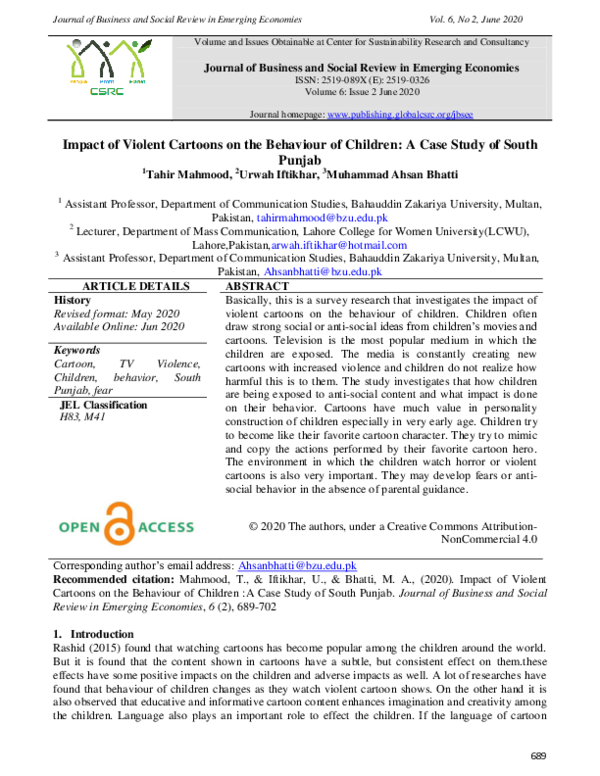 (PDF) Impact of Violent Cartoons on the Behaviour of Children: A Case ...