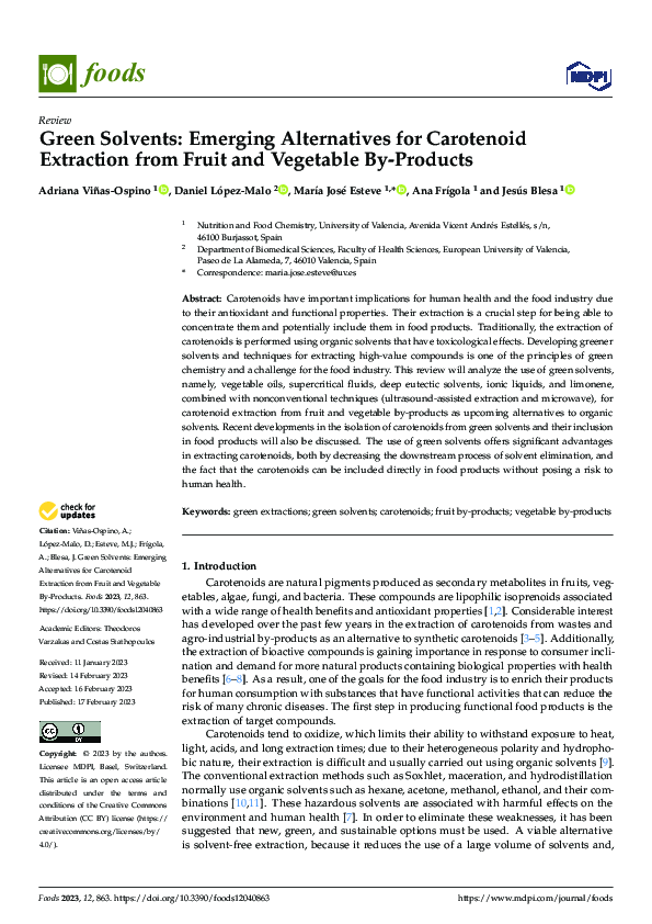 (PDF) Green Solvents: Emerging Alternatives for Carotenoid Extraction ...