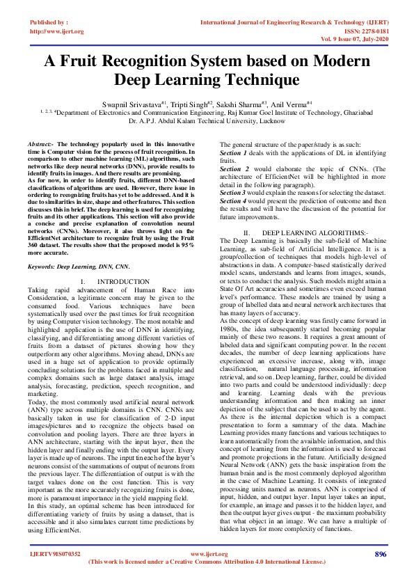 (PDF) A Fruit Recognition System based on Modern Deep Learning Technique
