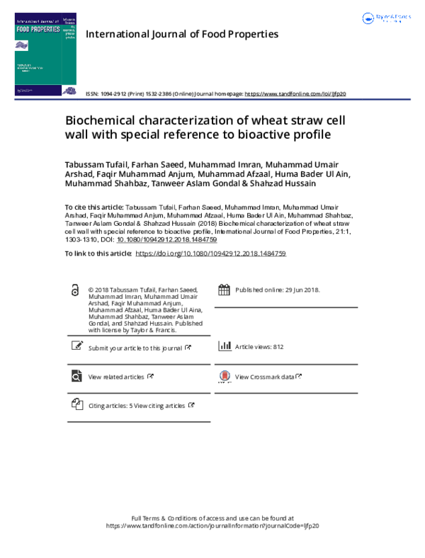 (PDF) Biochemical characterization of wheat straw cell wall with ...