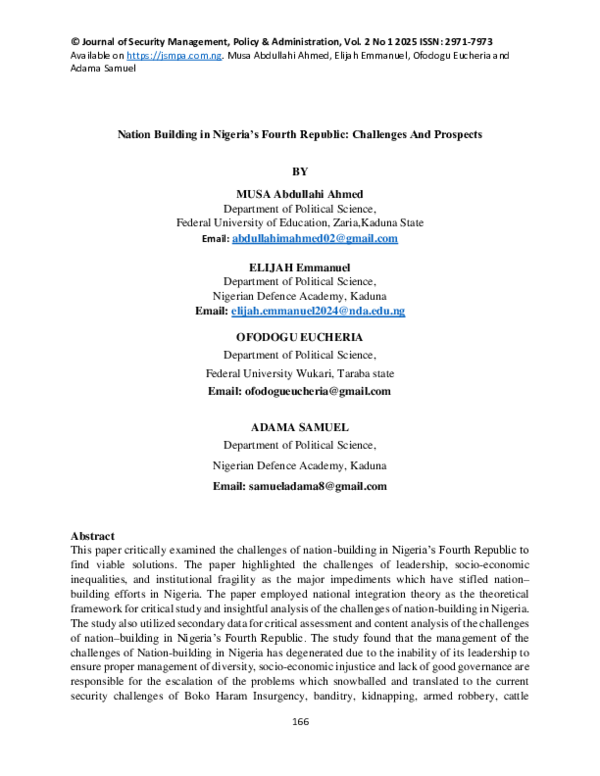 (PDF) Nation Building in Nigeria's Fourth Republic: Challenges And ...