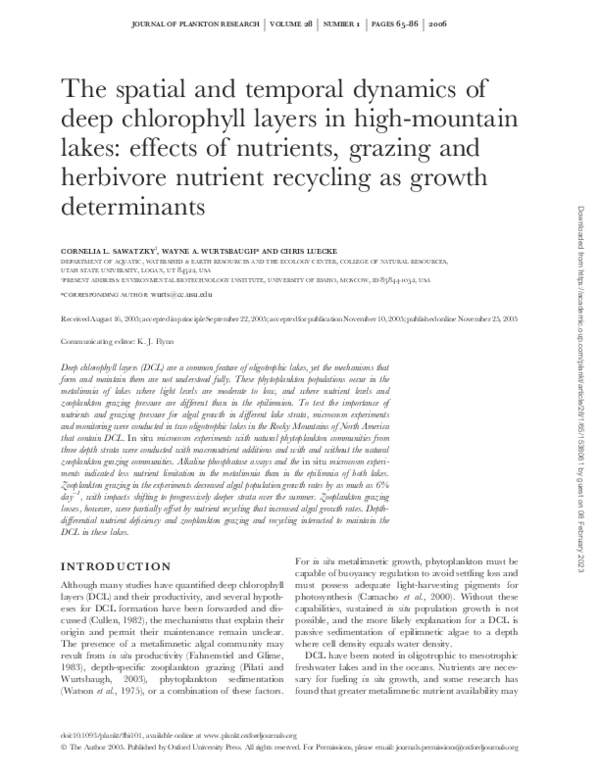 (PDF) The spatial and temporal dynamics of deep chlorophyll layers in ...