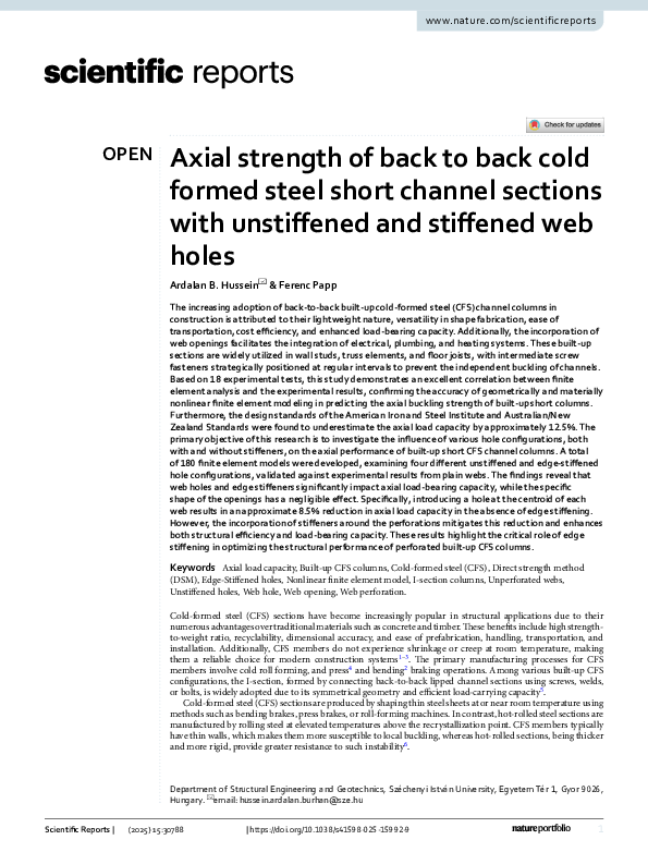 (PDF) Axial strength of back to back cold formed steel short channel ...