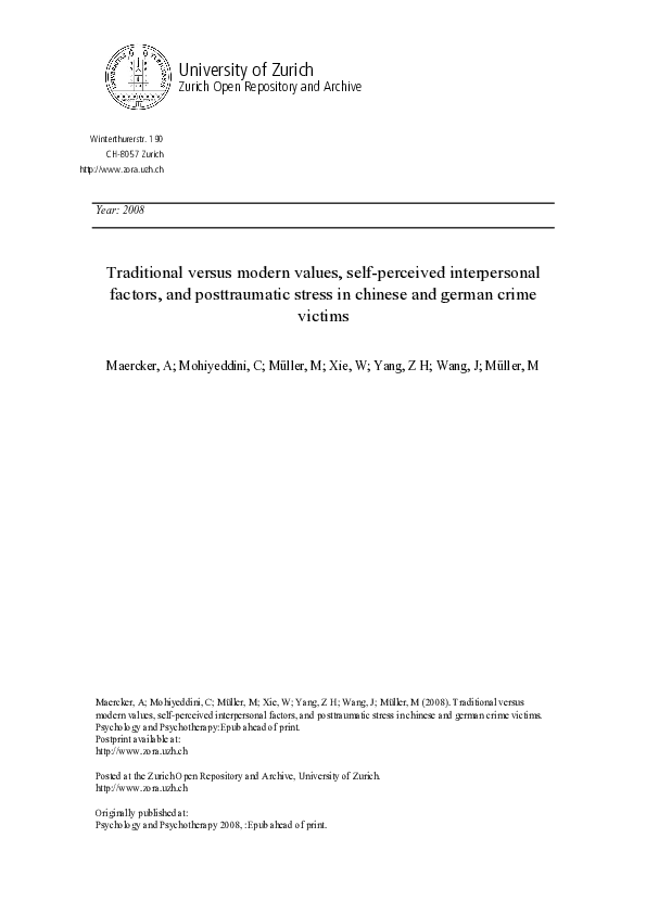 (PDF) Traditional versus modern values, self-perceived interpersonal ...
