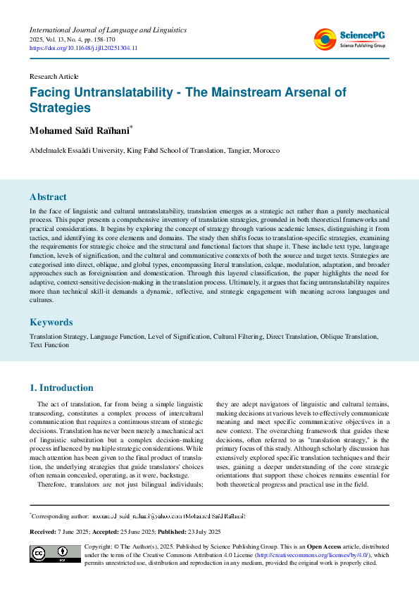 (PDF) Facing Untranslatability -The Mainstream Arsenal of Strategies