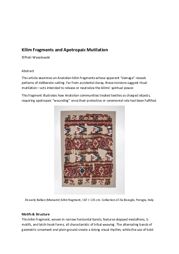 (PDF) Kilim Fragments and Apotropaic Mutilation