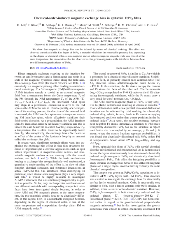 (PDF) Chemical-order-induced magnetic exchange bias in epitaxialFePt3films