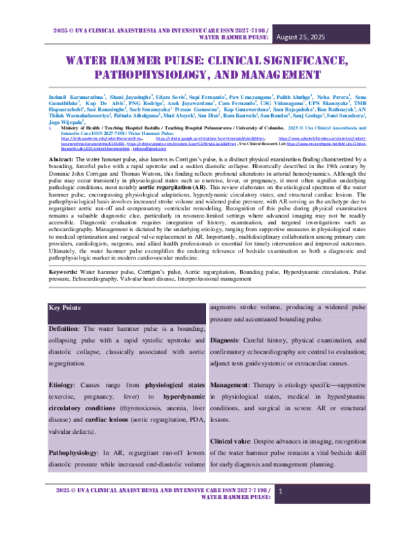 (PDF) Water Hammer Pulse Clinical Significance, Pathophysiology, and ...