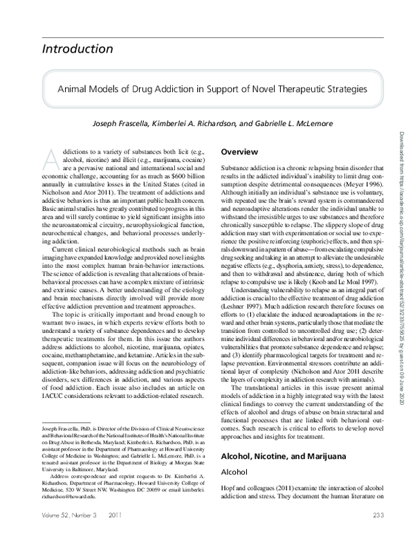 (PDF) Animal Models of Drug Addiction in Support of Novel Therapeutic ...