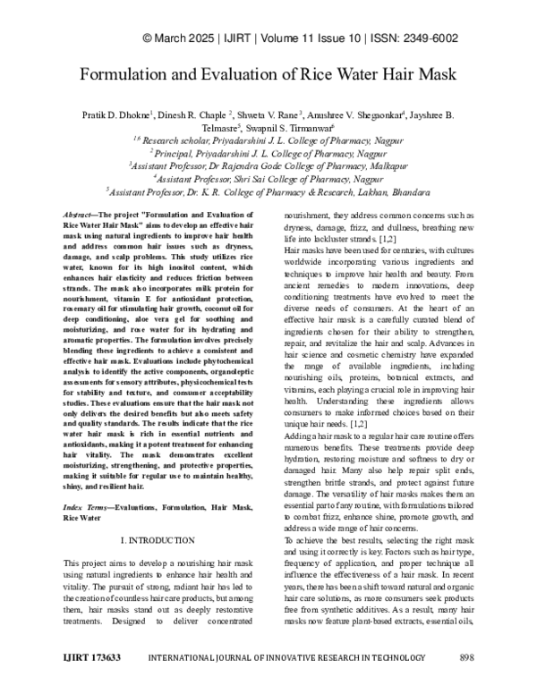 (PDF) Formulation and Evaluation of Rice Water Hair Mask