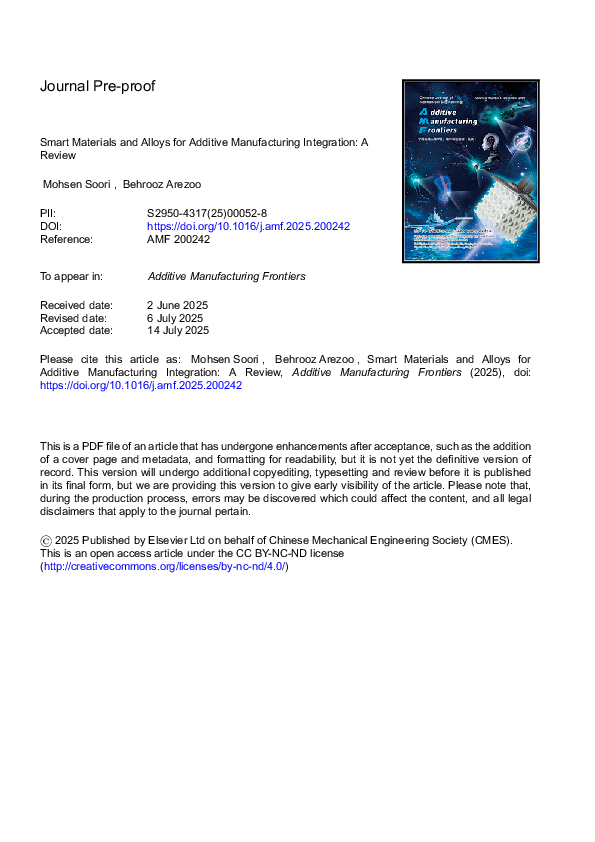 (PDF) Smart Materials and Alloys for Additive Manufacturing Integration ...