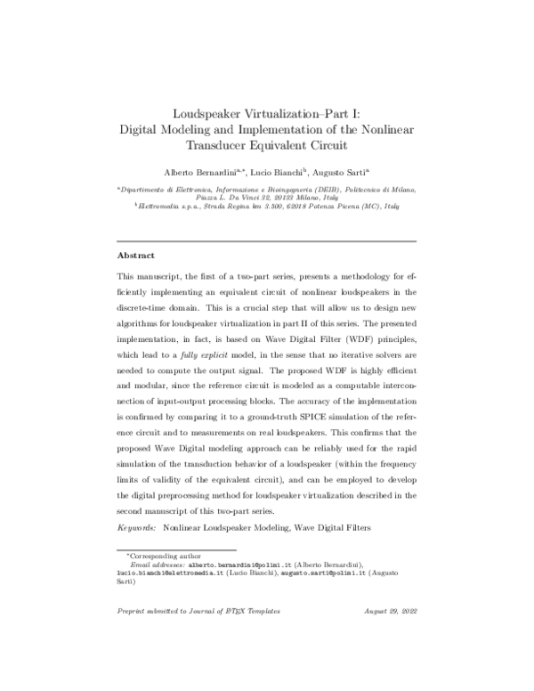 (PDF) Loudspeaker virtualization–Part I: Digital modeling and ...