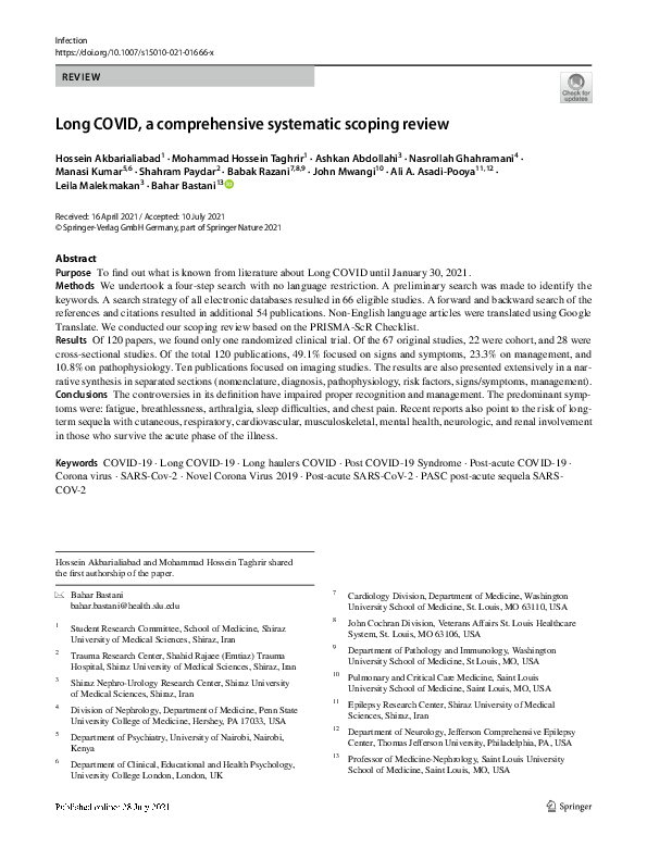 (PDF) Long COVID, a comprehensive systematic scoping review
