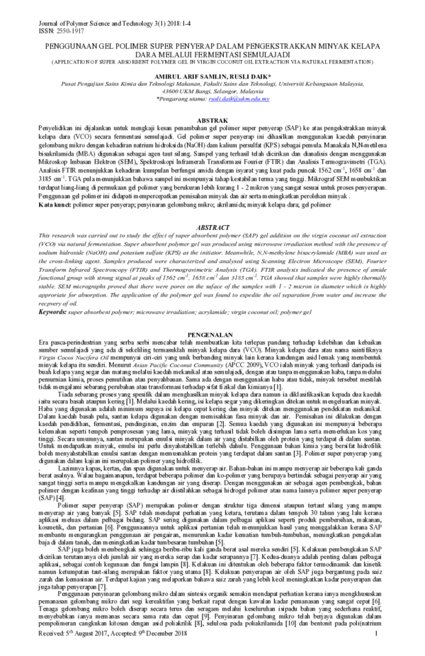 (PDF) Penggunaan Gel Polimer Super Penyerap dalam Pengekstrakan Minyak ...