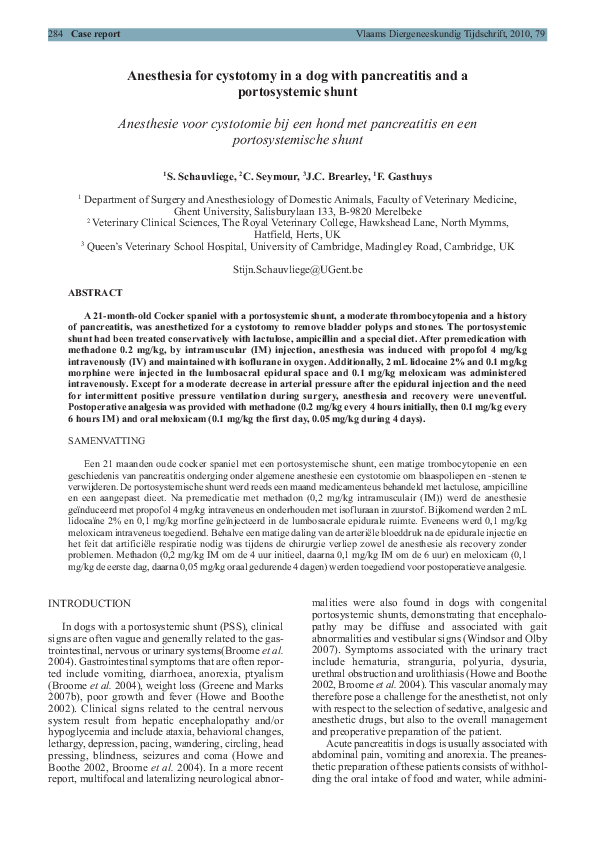 (PDF) Anesthesia for cystotomy in a dog with pancreatitis and a ...