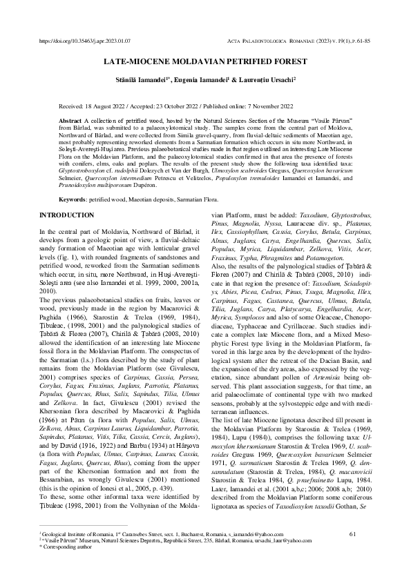 (PDF) Late-Miocene Moldavian Petrified Forest