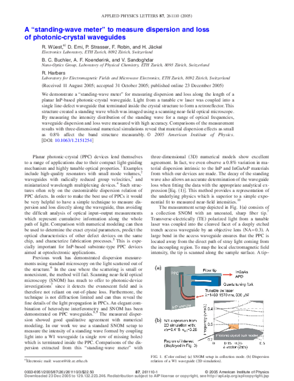 (PDF) A “standing-wave meter” to measure dispersion and loss of photonic-crystal waveguides