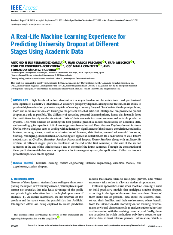 (PDF) A Real-Life Machine Learning Experience for Predicting University ...