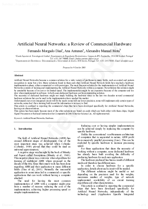 (PDF) Artificial neural networks: a review of commercial hardware