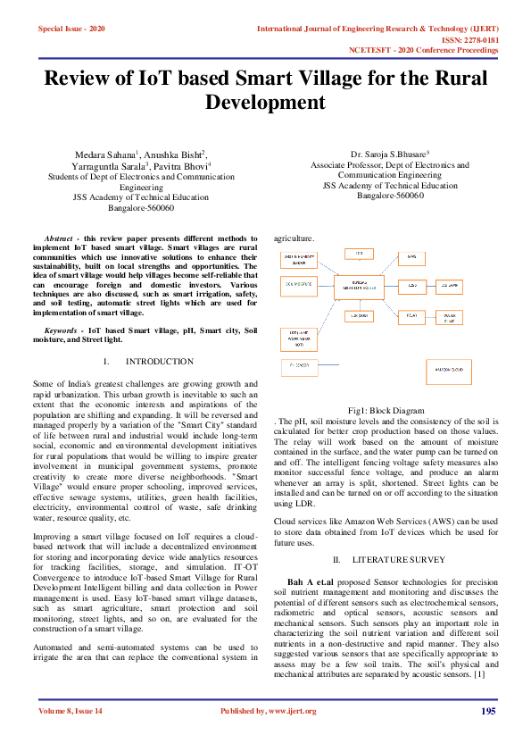 (PDF) Review of IoT based Smart Village for the Rural Development